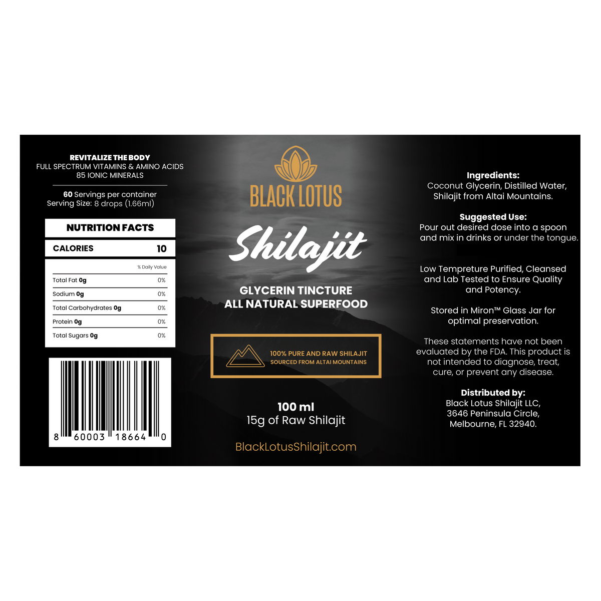 Pure Shilajit Tincture - Gold Standard - 175mg Fulvic Acid